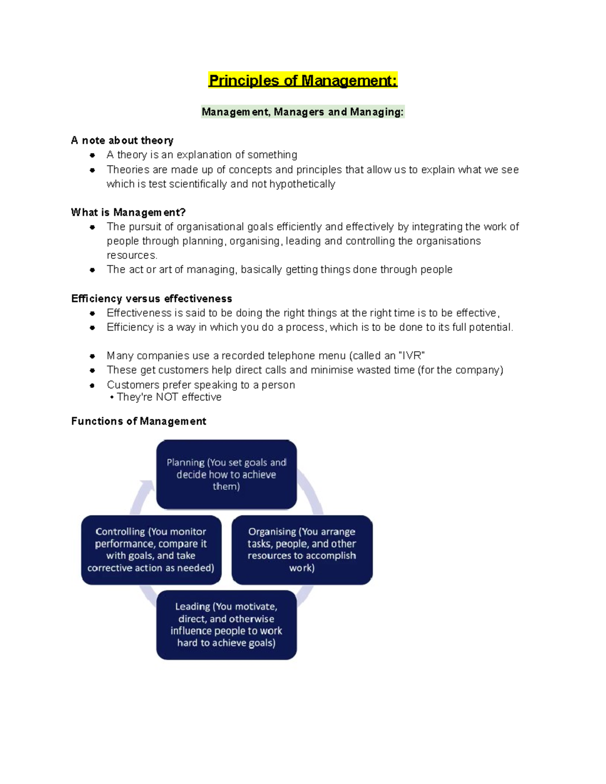 Principles of Management Notes - Principles of Management: Management ...