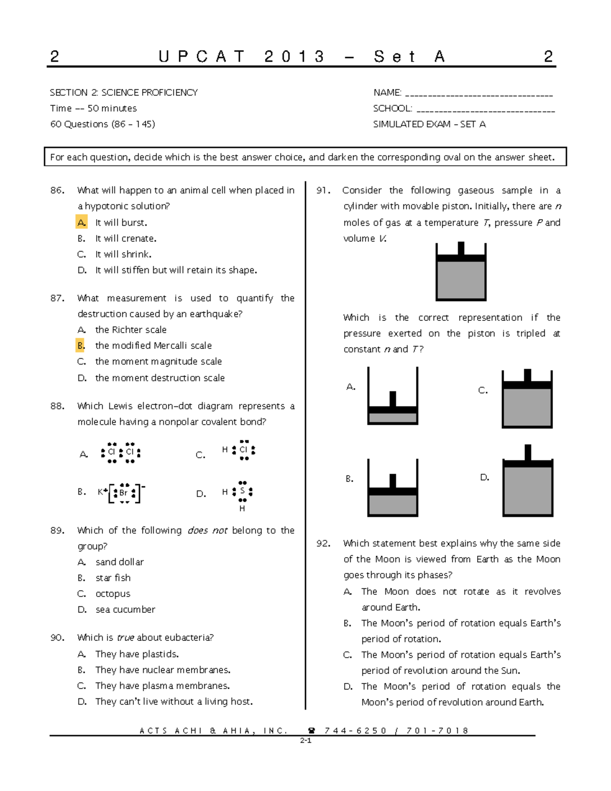[ Upcat 2013 ] Science Proficiency - A C T S A C H I & A H I A , I N C ...