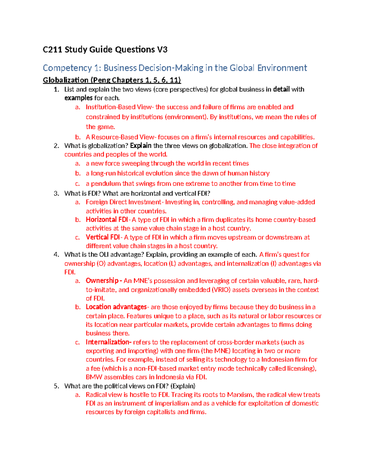 C211 Study Guide: Key Questions & Concepts for Global Business Exam - Studocu