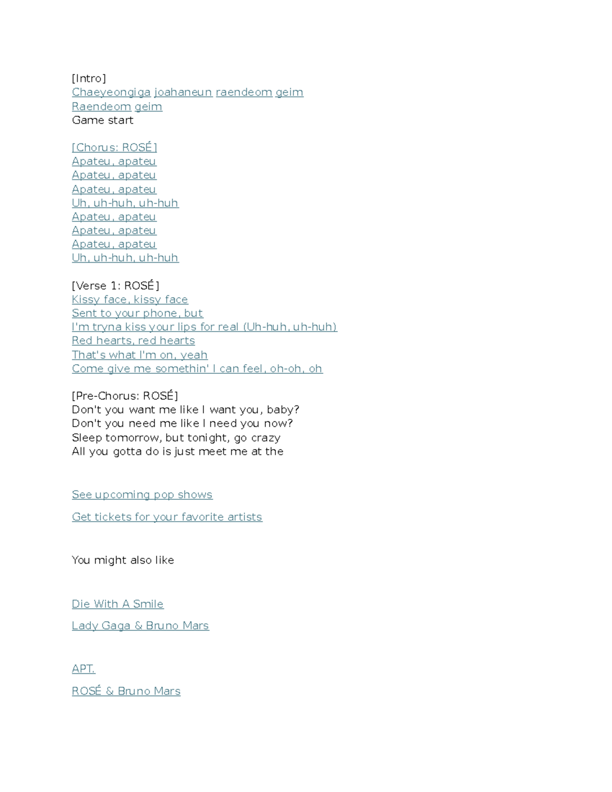 APT Lyrics Analysis and Breakdown - Studocu