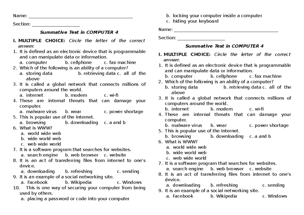 EPP 101 Summative Test: Multiple Choice Questions and Answers - Studocu