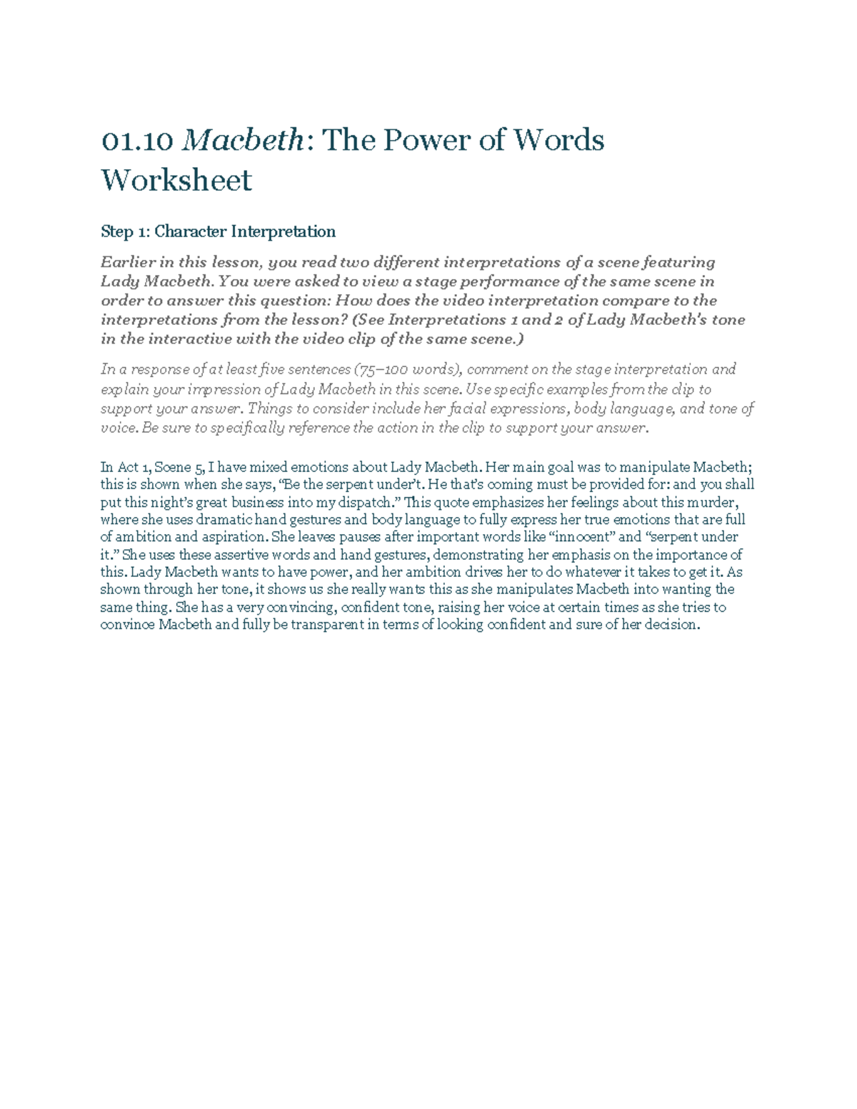 01.10 Macbeth The Power of Words - 01 Macbeth: The Power of Words ...