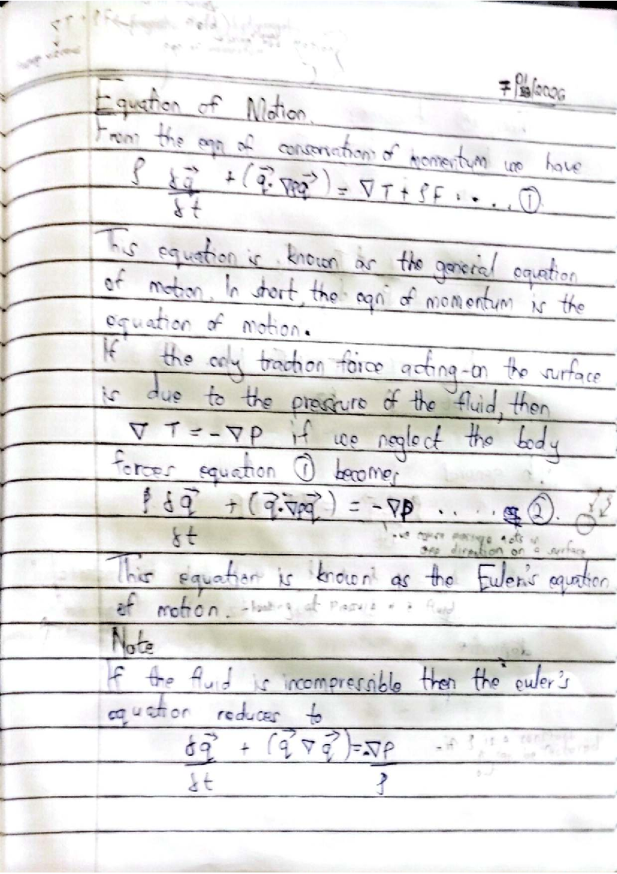 Fluid Mechanics Notes 2: Equations of Motion and Conservation ...