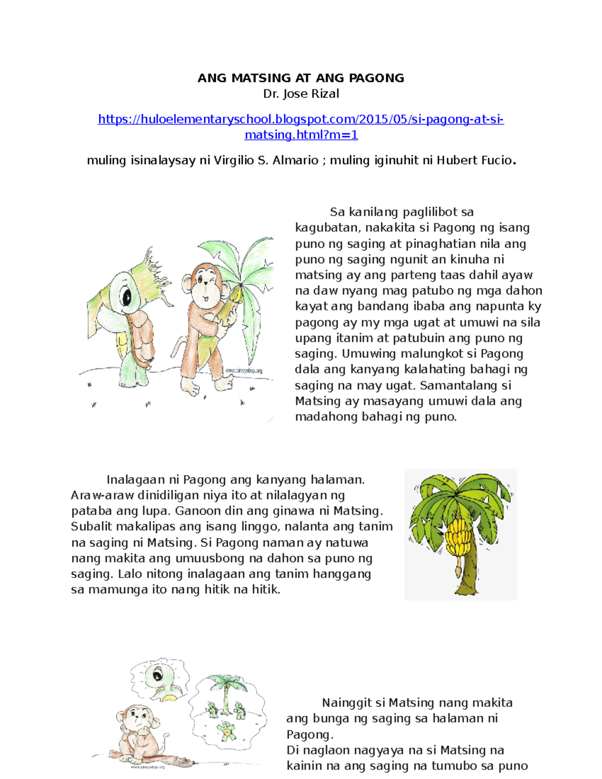 ANG MATSING AT ANG PAGONG: Isang Pagsasalaysay ng Ugnayan - Studocu