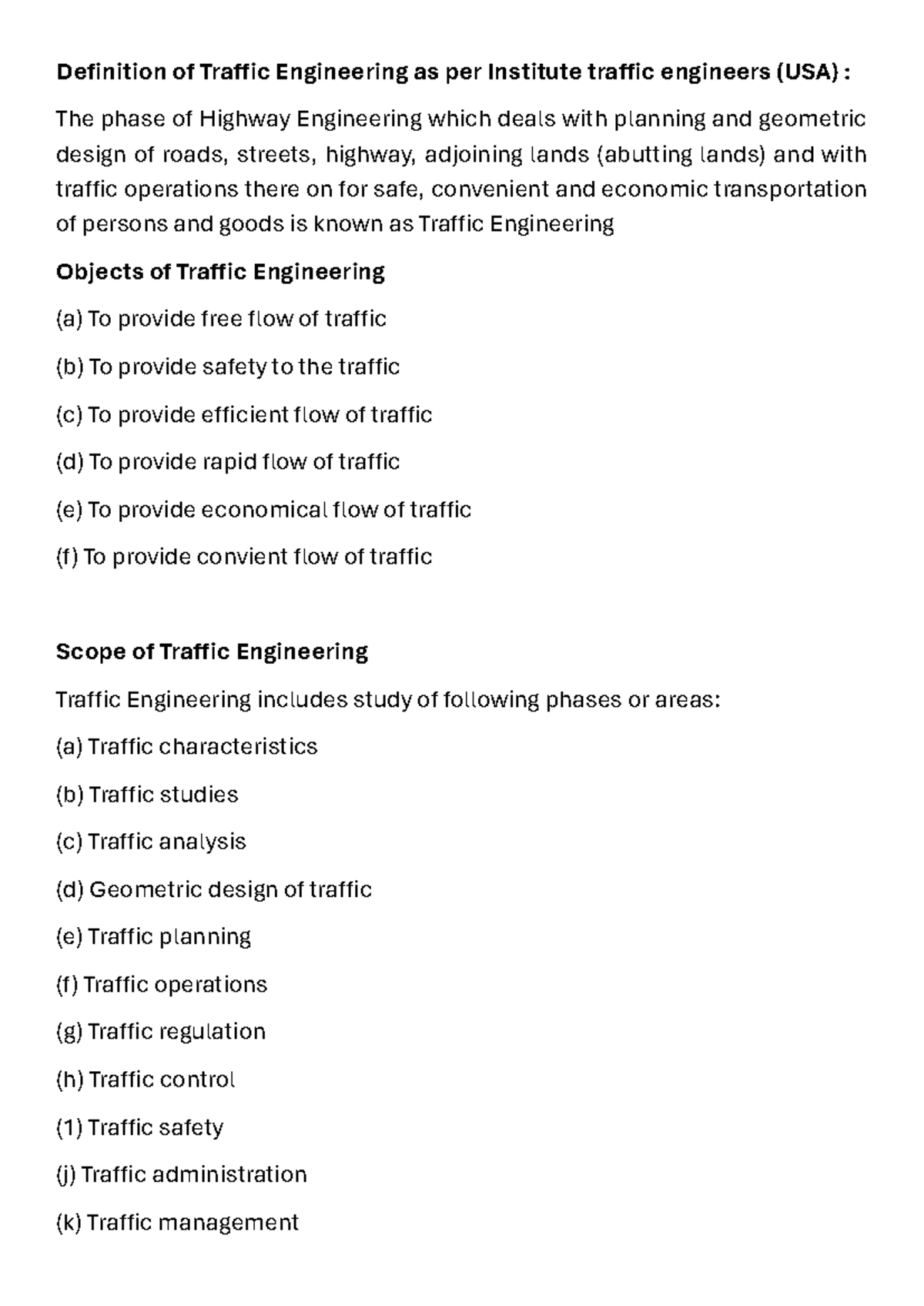 Traffic Engineering: Concepts, Objectives, and Key Areas of Study - Studocu