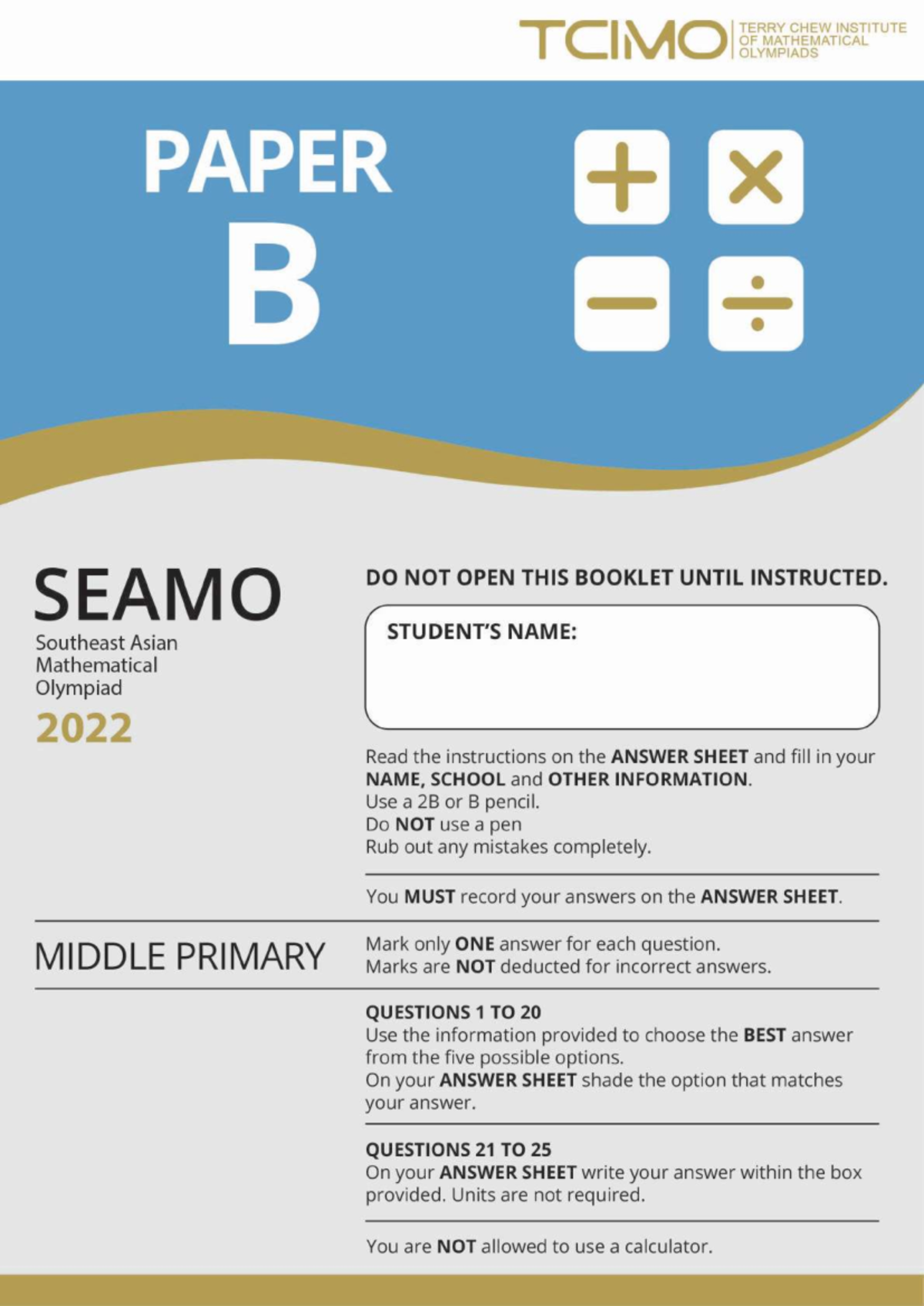 SEAMO 2022 Paper B: Math Questions & Answers - Studocu