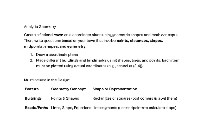 Analytic Geometry Project: Create Your Own Coordinate Town - Studocu