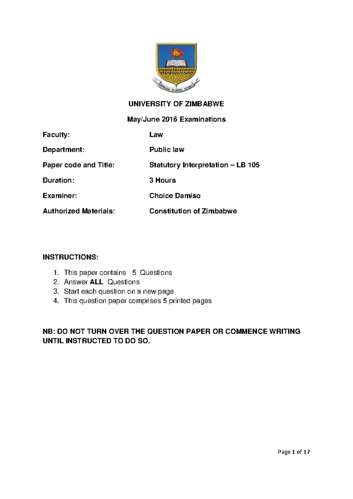 LB105 2016 - Statutory Interpretation Exam Paper Revision Notes - Studocu