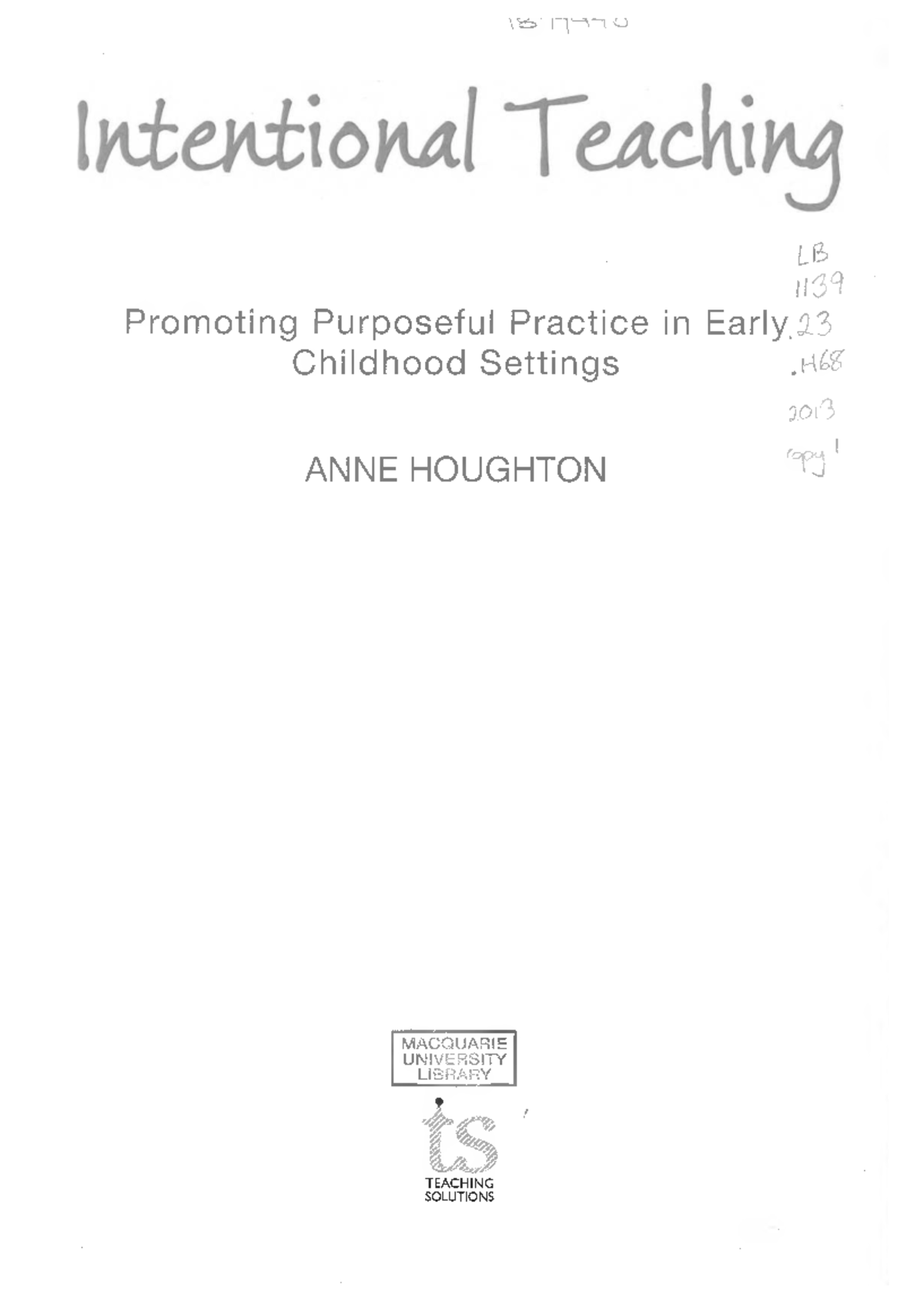 Promoting Intentional Teaching in Early Childhood Settings (EDU301 ...
