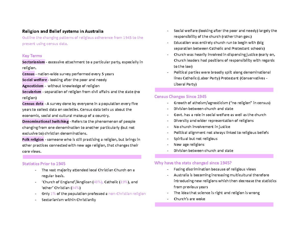 Studies of Religion HSC Notes (uncomplete) - Religion and Belief ...