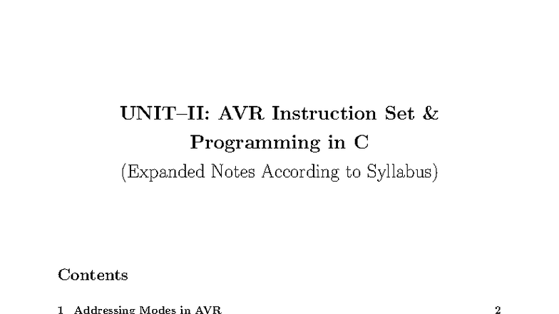 AVR Instruction Set Programming in C: Expanded Notes (Embedded Unit 2 ...