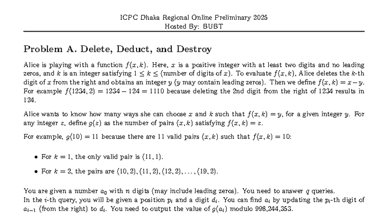 ICPC Dhaka Regional Online Preliminary 2025: Problem Set Overview - Studocu