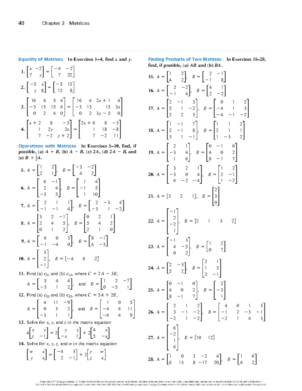 Chapter 2 Exercises on Matrices (MATH101) - Studocu