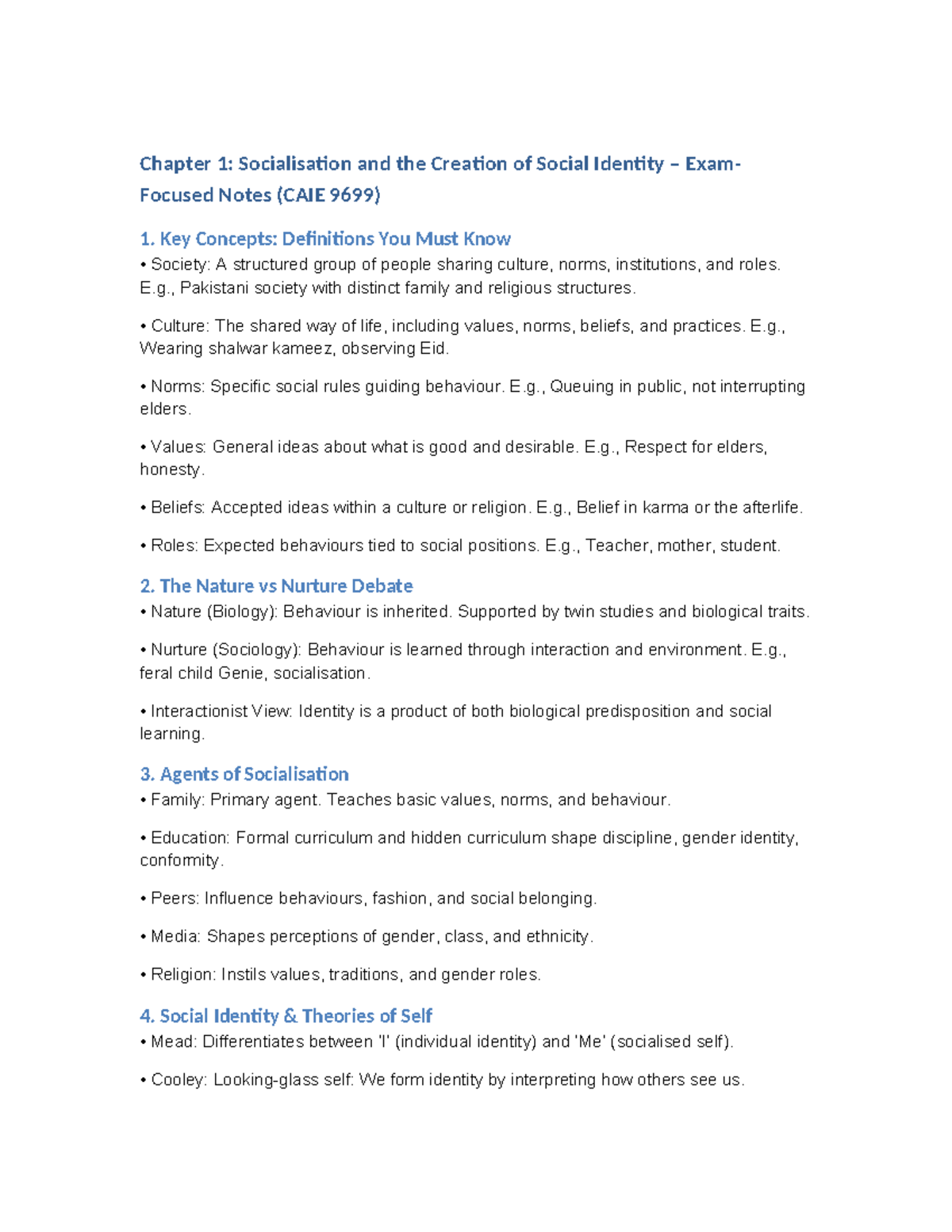 Sociology Chapter 1: Socialisation & Identity Exam Notes (CAIE 9699 ...