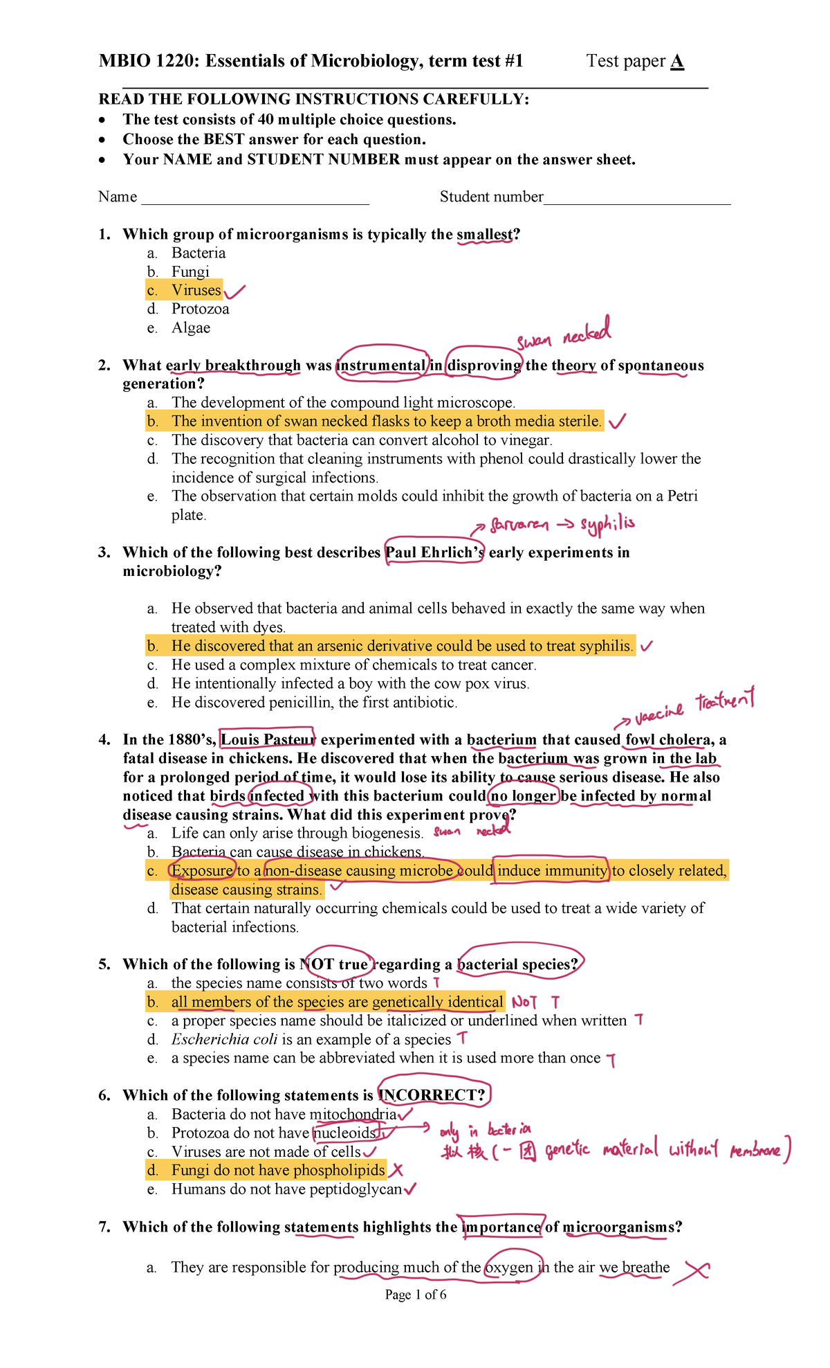 MBIO 1220 Midterm 1 Practice Questions with Answers - Studocu