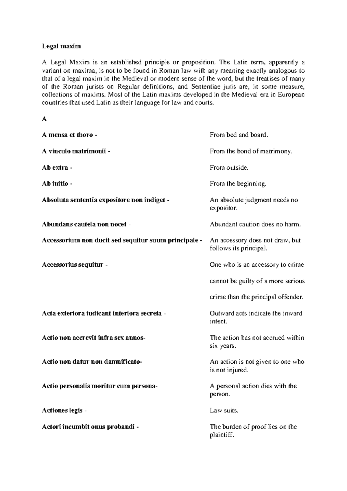 Legal-Maxim - legal maxims useful for law students. - Legal maxim A ...