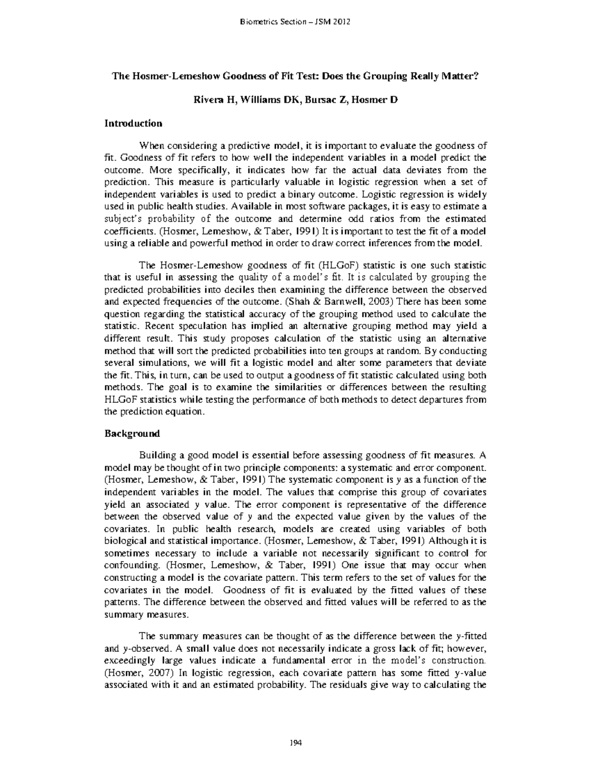 Goodness of Fit Test in Logistic Regression: A Comparison of Methods ...