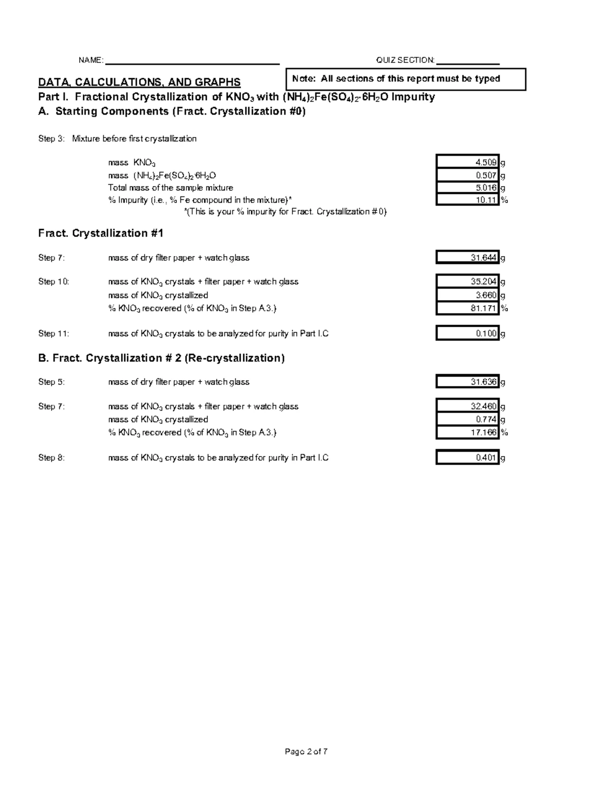 Chem 162 lab 4 - 162 Lab 4 Report: Fractional Crystallization and ...