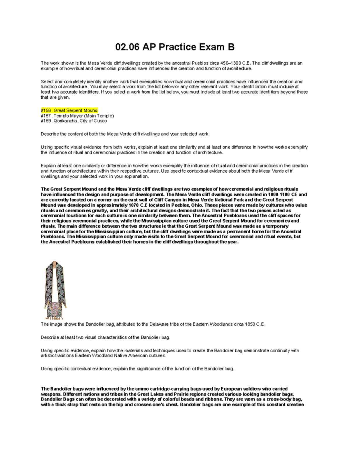 02.06 AP Art History Practice Exam B: Rituals in Architecture Analysis ...