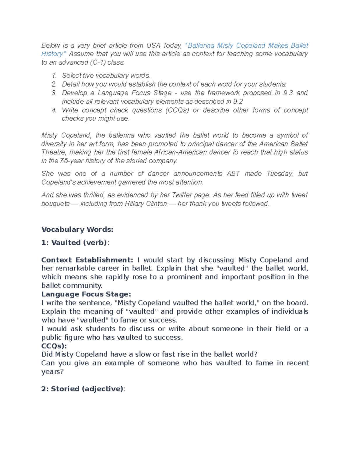 Module 9.2 Assignment Submission Teaching Vocabulary - Below is a very ...