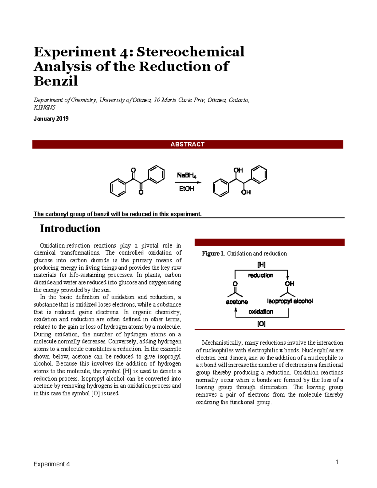 Lab 4: Stereochemical Reduction of Benzil Using NaBH4 - Studocu