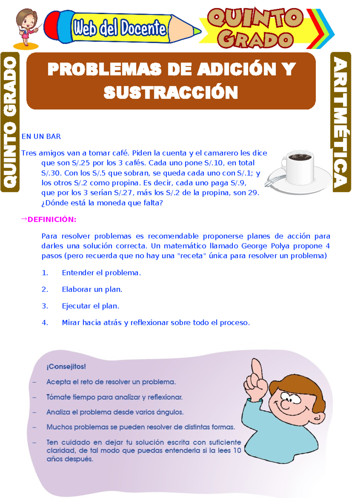 Problemas de Suma y Resta para Quinto Grado de Primaria - Ejercicios ...