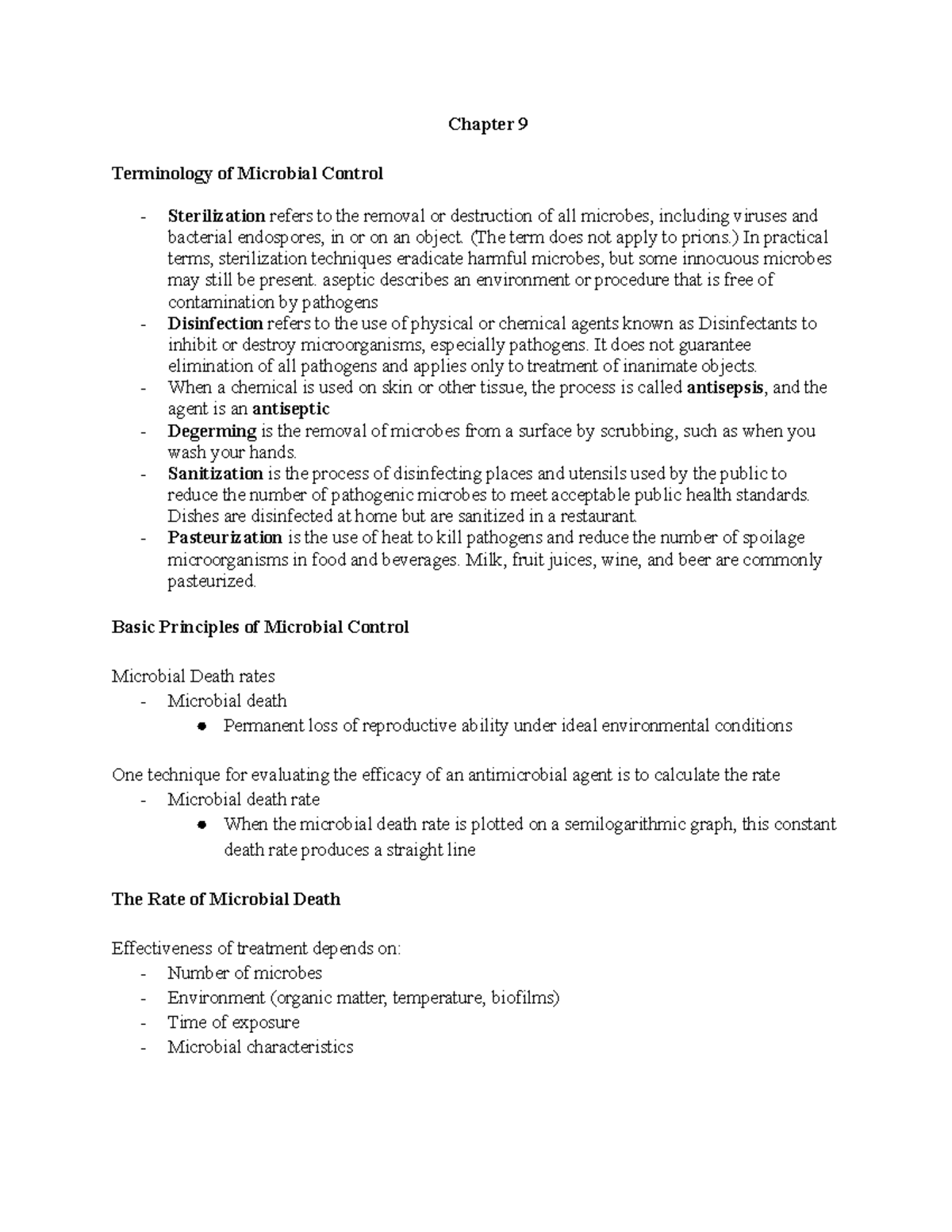 Micro - CH9 - Terminology & Principles of Microbial Control Notes - Studocu