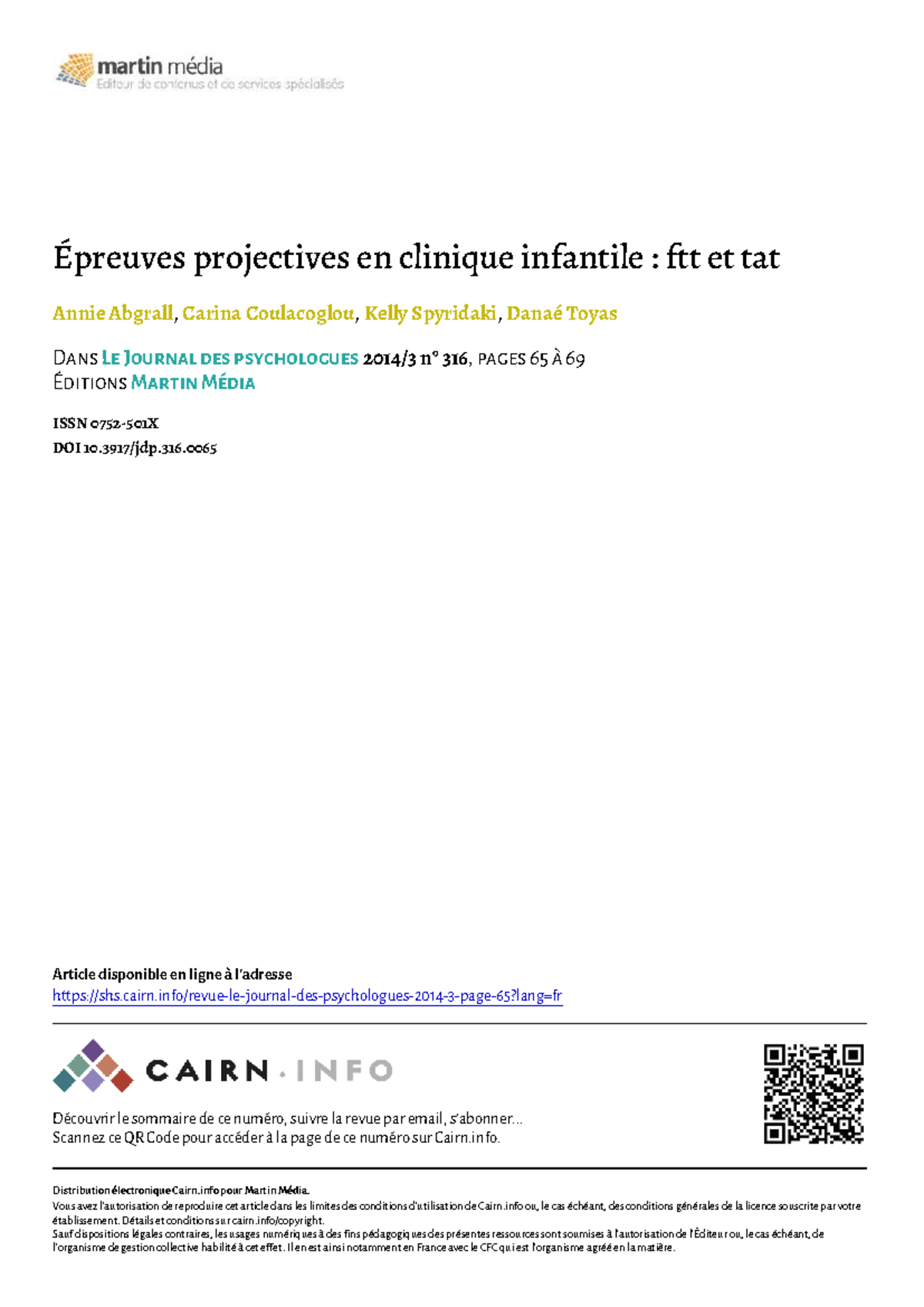 Épreuves Projectives en Clinique Infantile : FTT et TAT (Abgrall 2014 ...