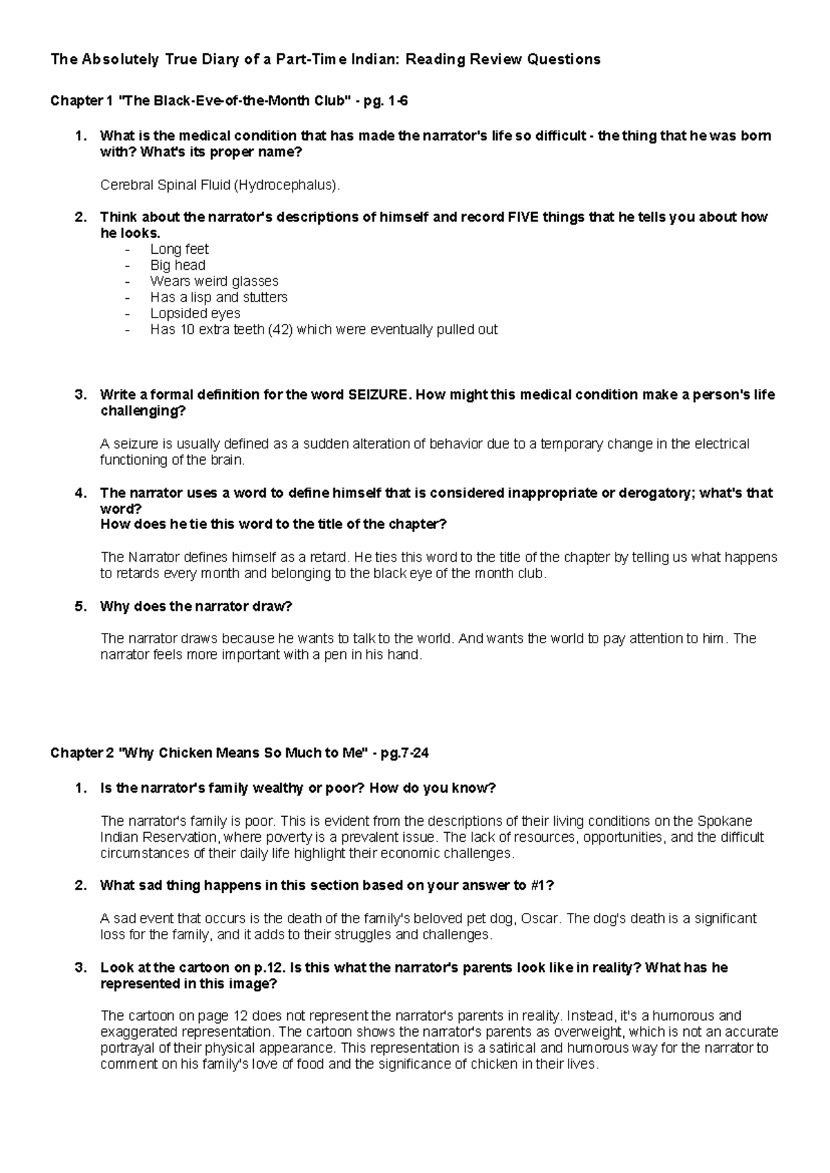 The Absolutely True Diary of a Part-Time Indian: Chapter Review ...