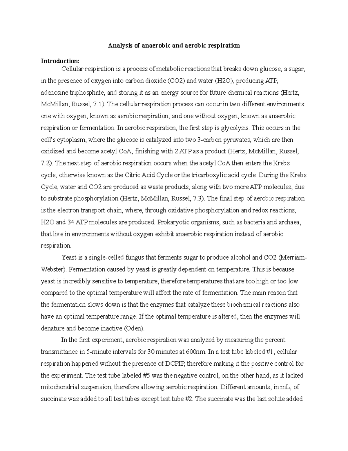 Lab Report 1: Anaerobic vs Aerobic Respiration Analysis - Studocu