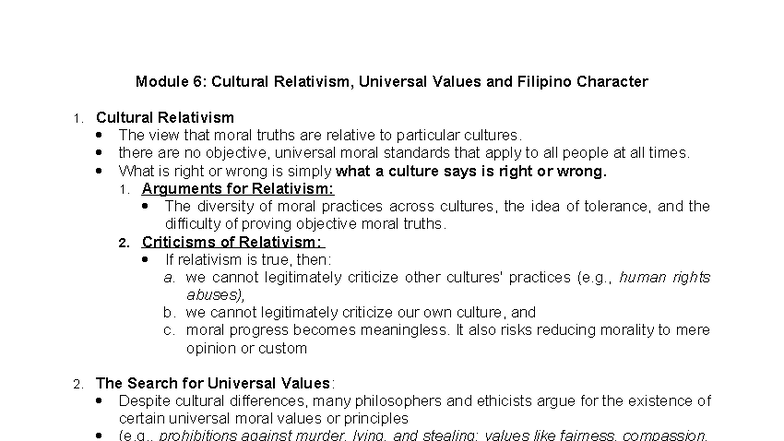 Module 6: Ethics Reviewer on Cultural Relativism & Filipino Values ...