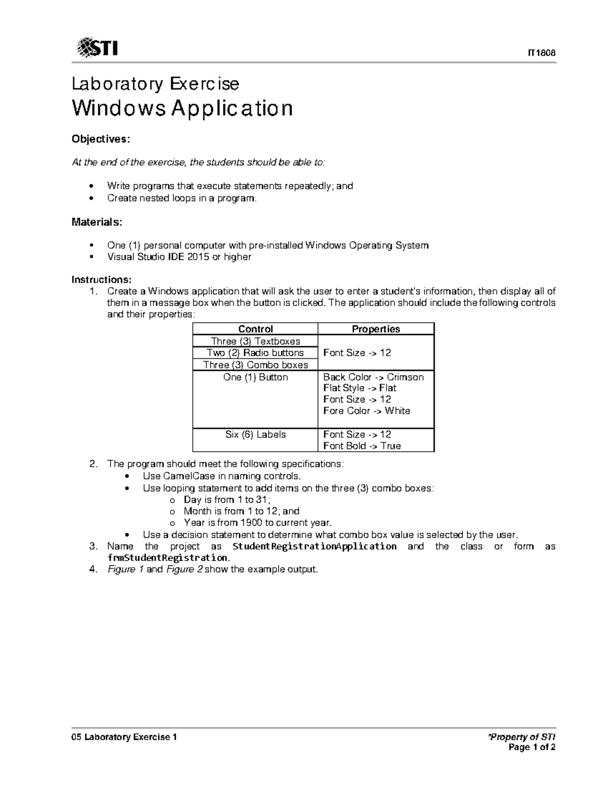 IT 05 Lab Exercise 1: Creating a Windows Application with Loops - Studocu