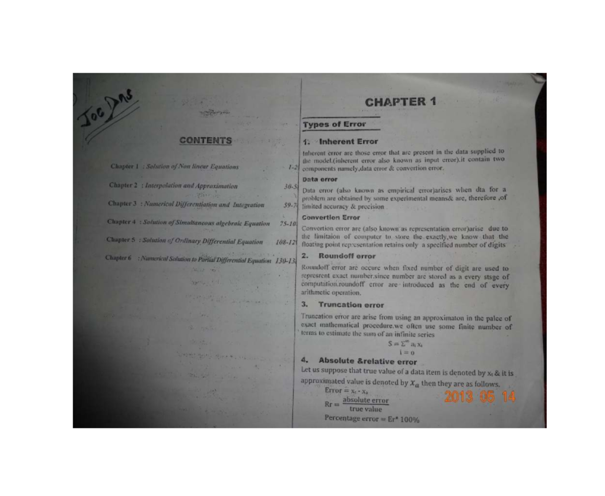 Numerical Methods: Chapter 1 - Types of Error and Algorithms - Studocu