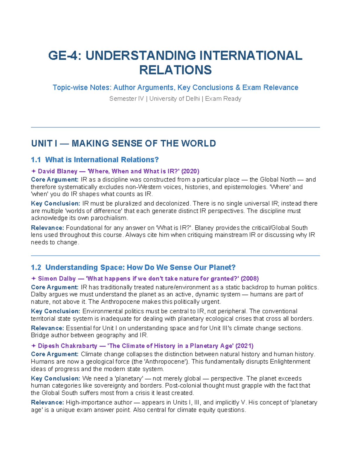 GE4 International Relations Notes: Key Arguments and Conclusions - Studocu