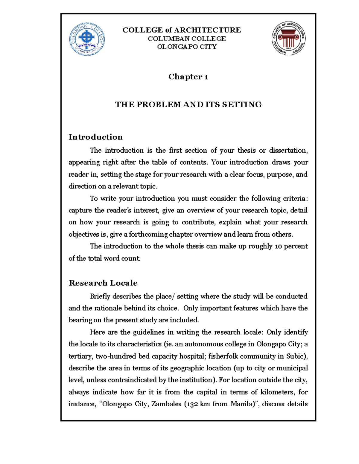 Thesis Formatting Guidelines - Rev2024 for COLUMBAN COLLEGE - Studocu