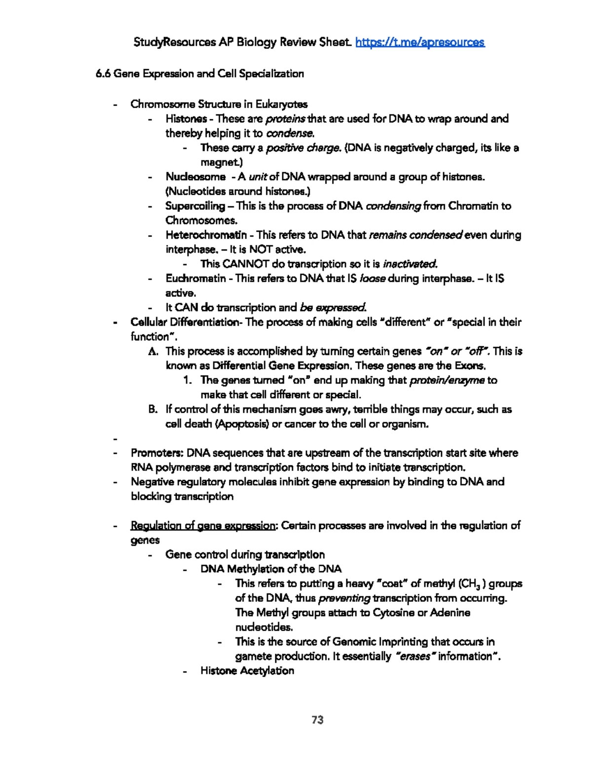 Biology Notes Part 3 - StudyResources AP Biology Review Sheet. 1 ...