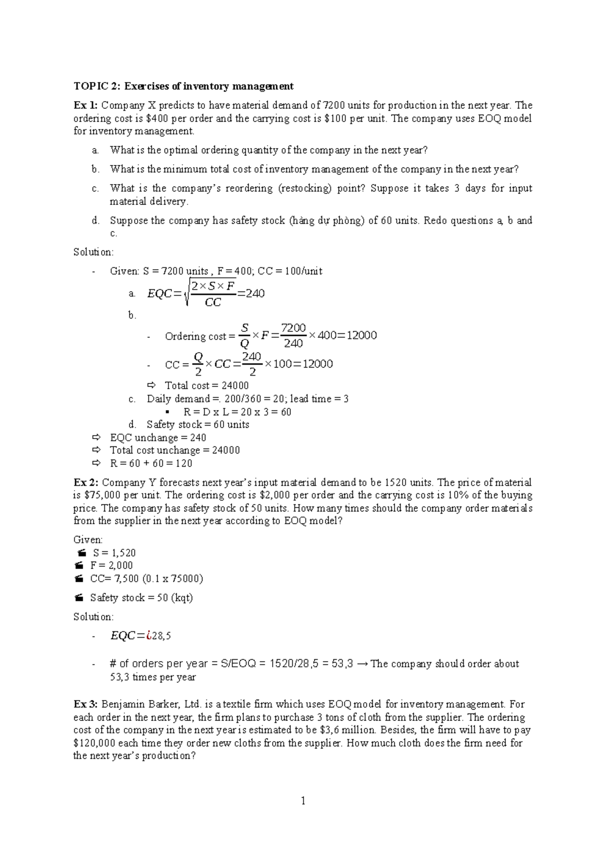 Inventory Management Exercises: EOQ Model Applications and Solutions ...