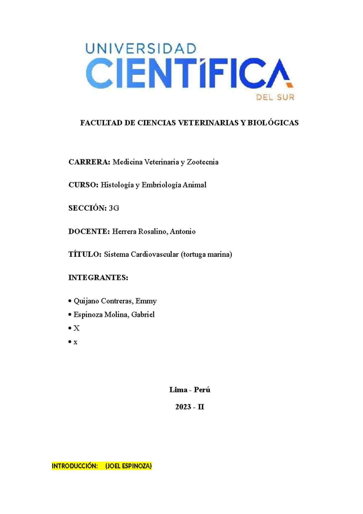 Histología del Corazón de Tortugas Marinas - Curso: HIE 2023-II - Studocu