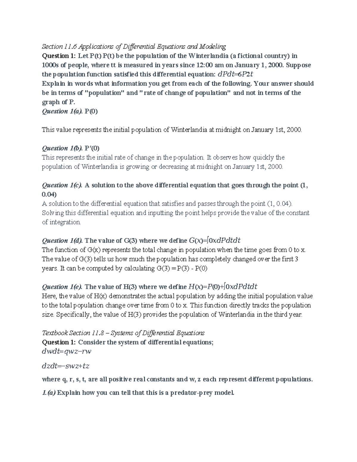 MAT study questions on applications of differential equations and ...