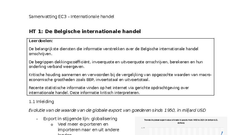 Samenvatting EC3 Internationale Handel HT 1: Belgische Economie en ...