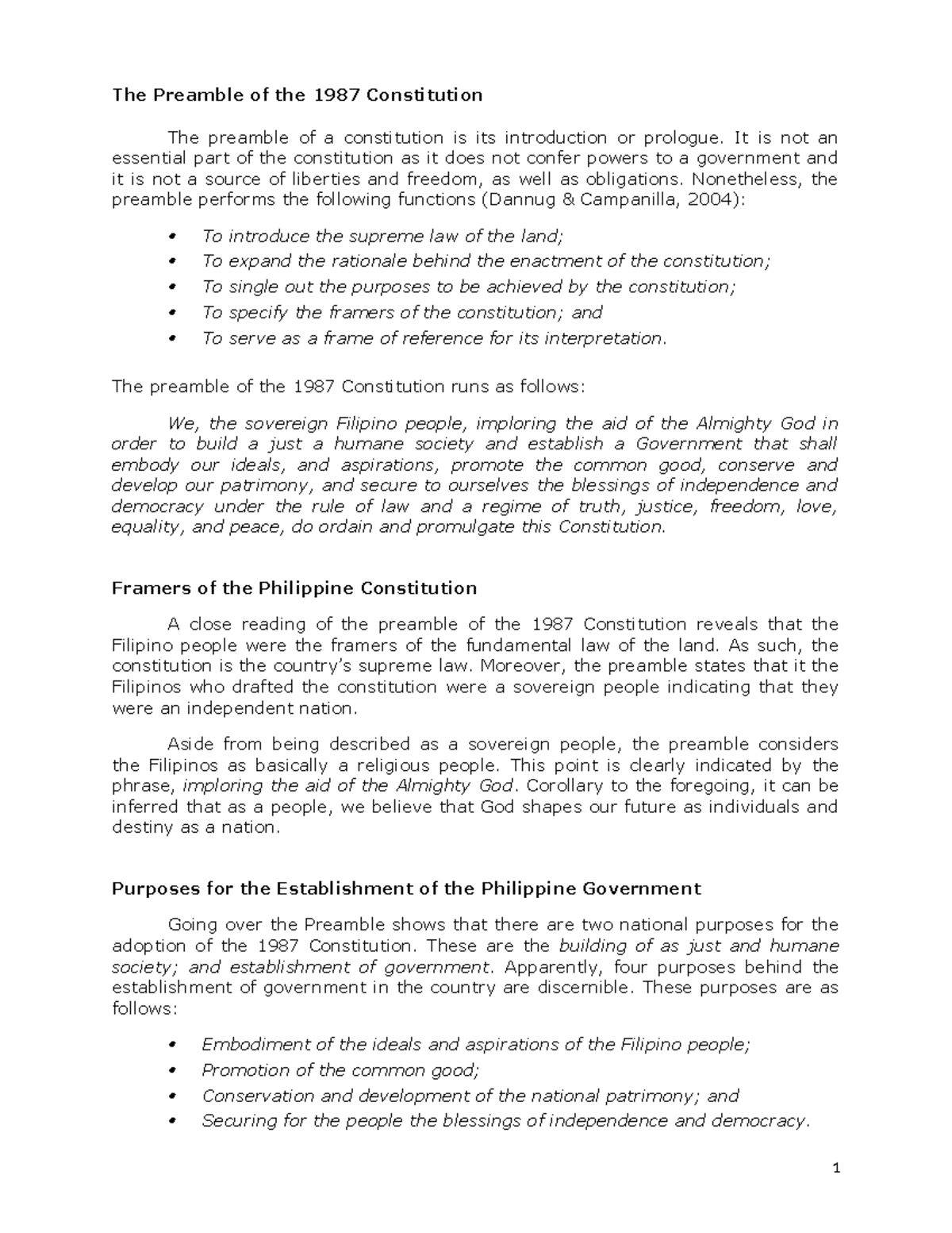 The Preamble of the 1987 Constitution: An Analysis and Overview - Studocu