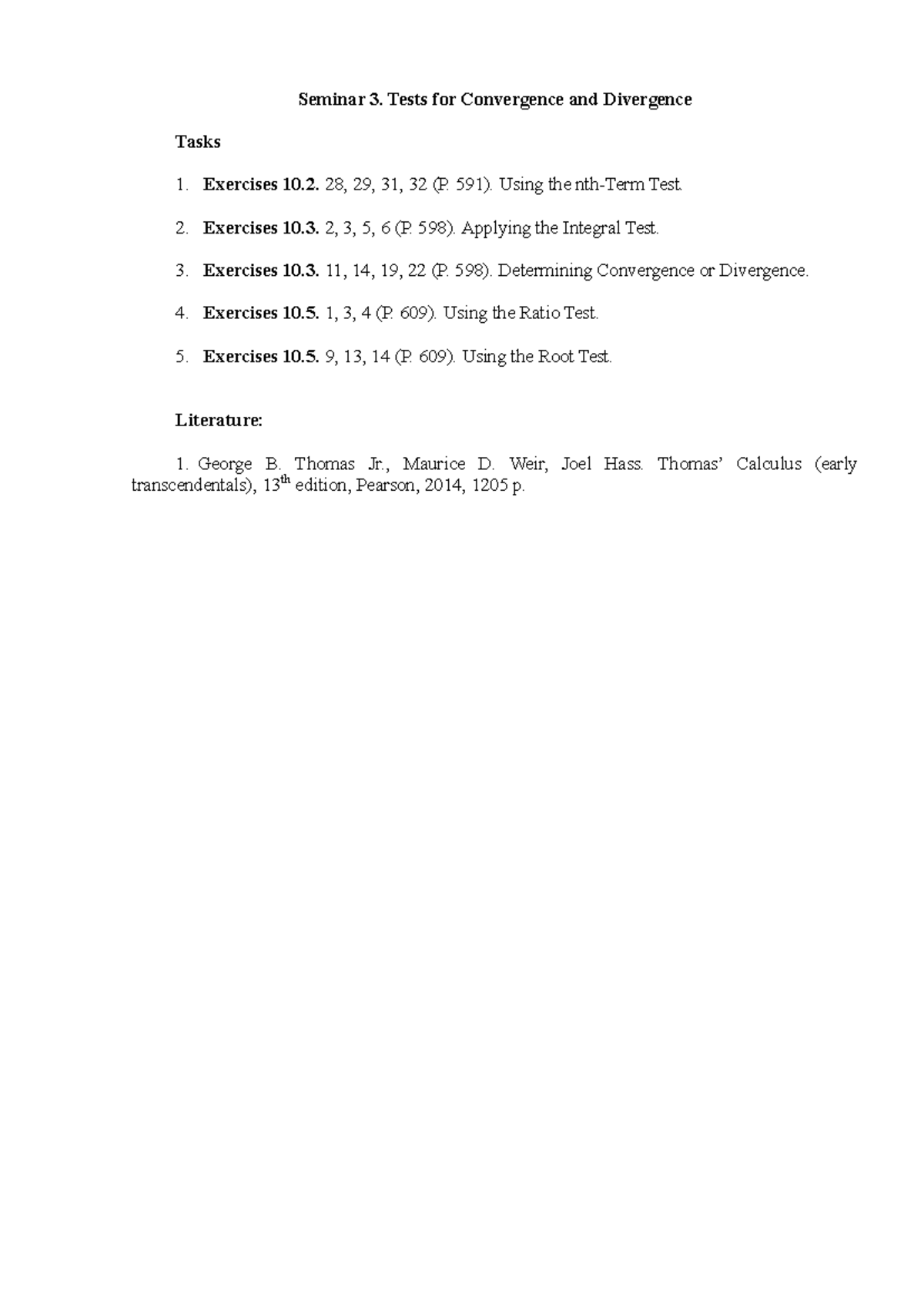 Seminar 3. Tests for Convergence and Divergence - Seminar 3. Tests for ...