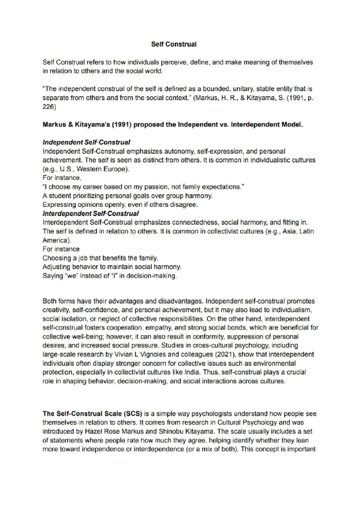 ASP 101: Understanding Self Construal and Environmental Behavior - Studocu