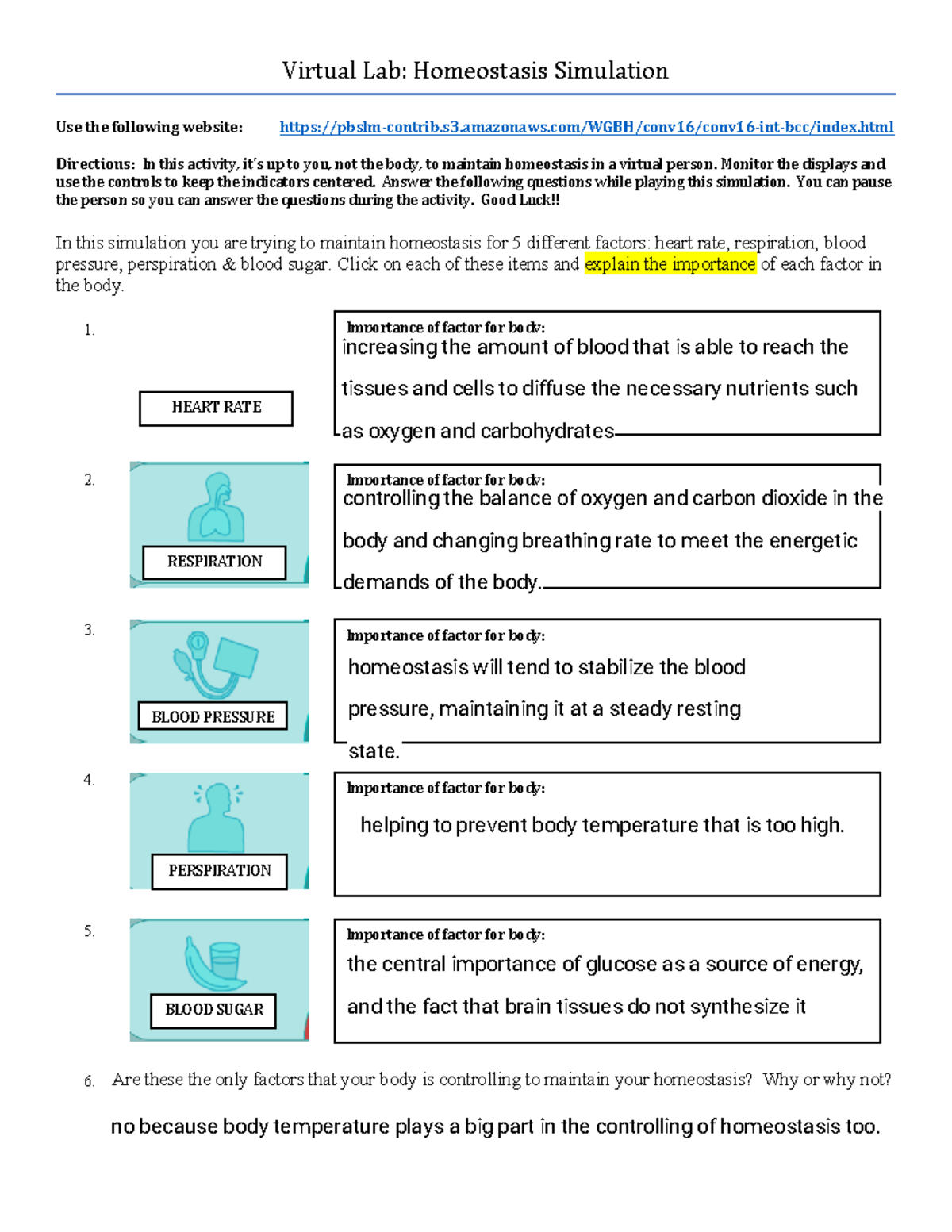 Virtual Lab - Homeostasis Simulation Guide for William Beltran - Studocu