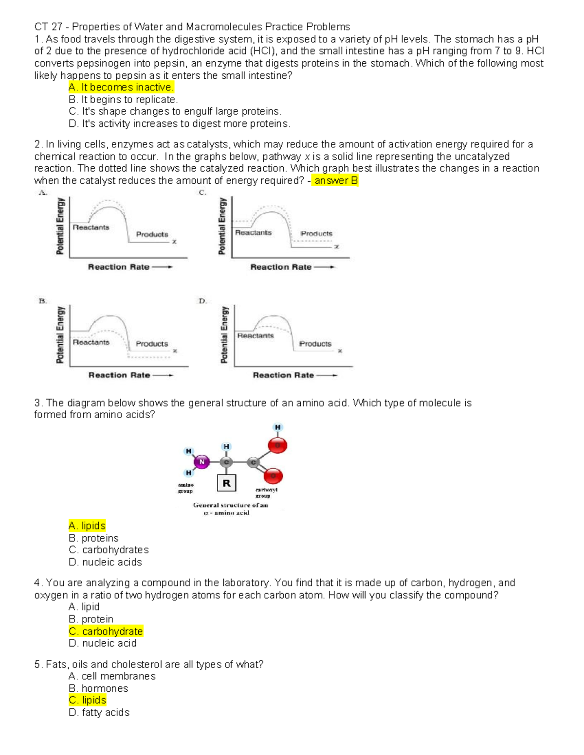 CT 27 - Properties of Water and Macromolecules Practice Problems - The ...