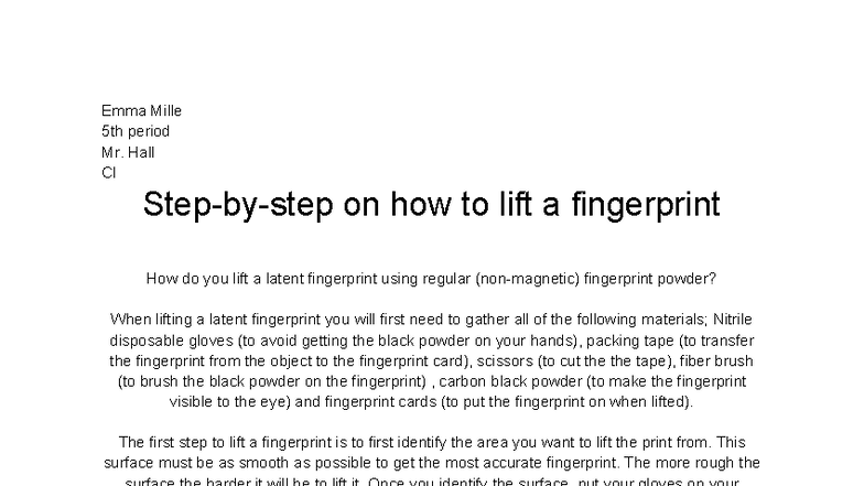 CI: How to Lift a Latent Fingerprint Using Powder Techniques - Studocu