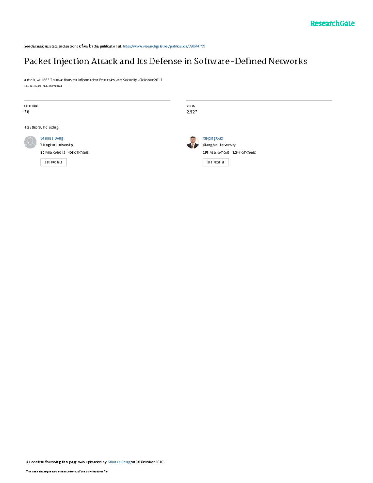 Packet Injection Attack and Defense in SDNs: A Study on Security ...