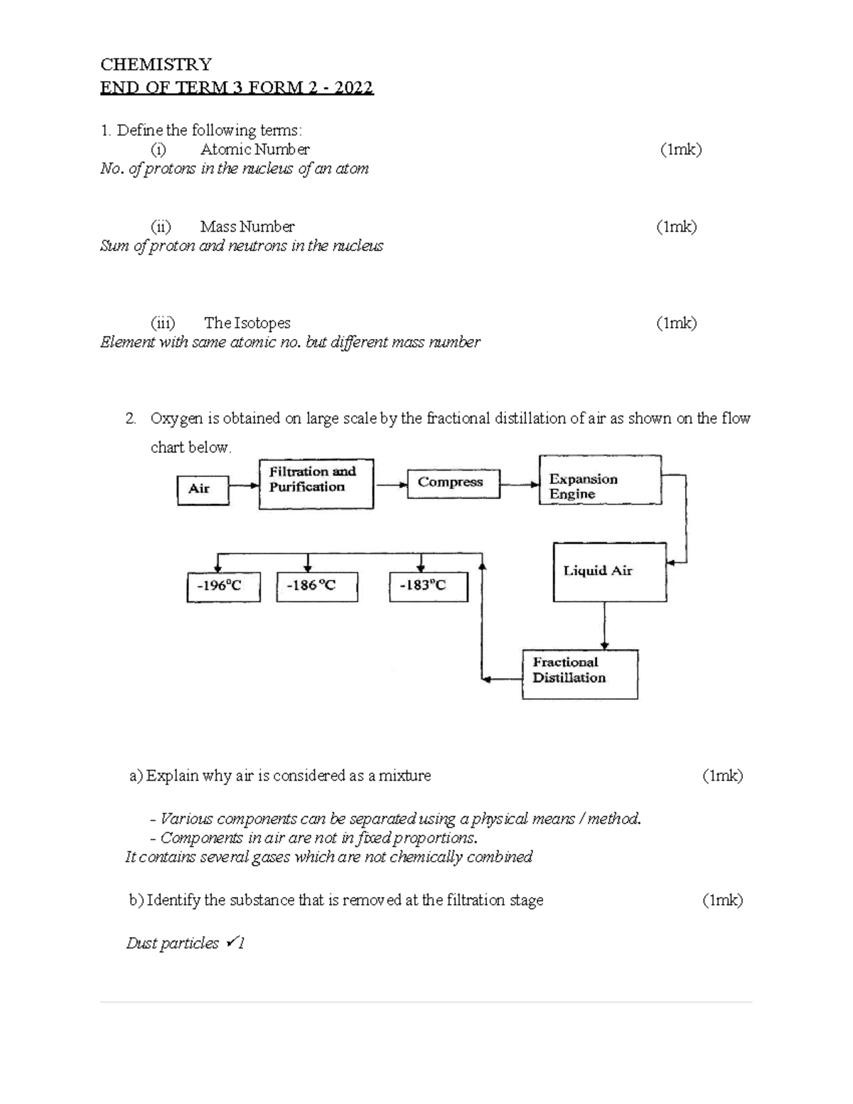 CHEMISTRY FORM 2 END OF TERM REVIEW 2022: KEY CONCEPTS & TERMS - Studocu