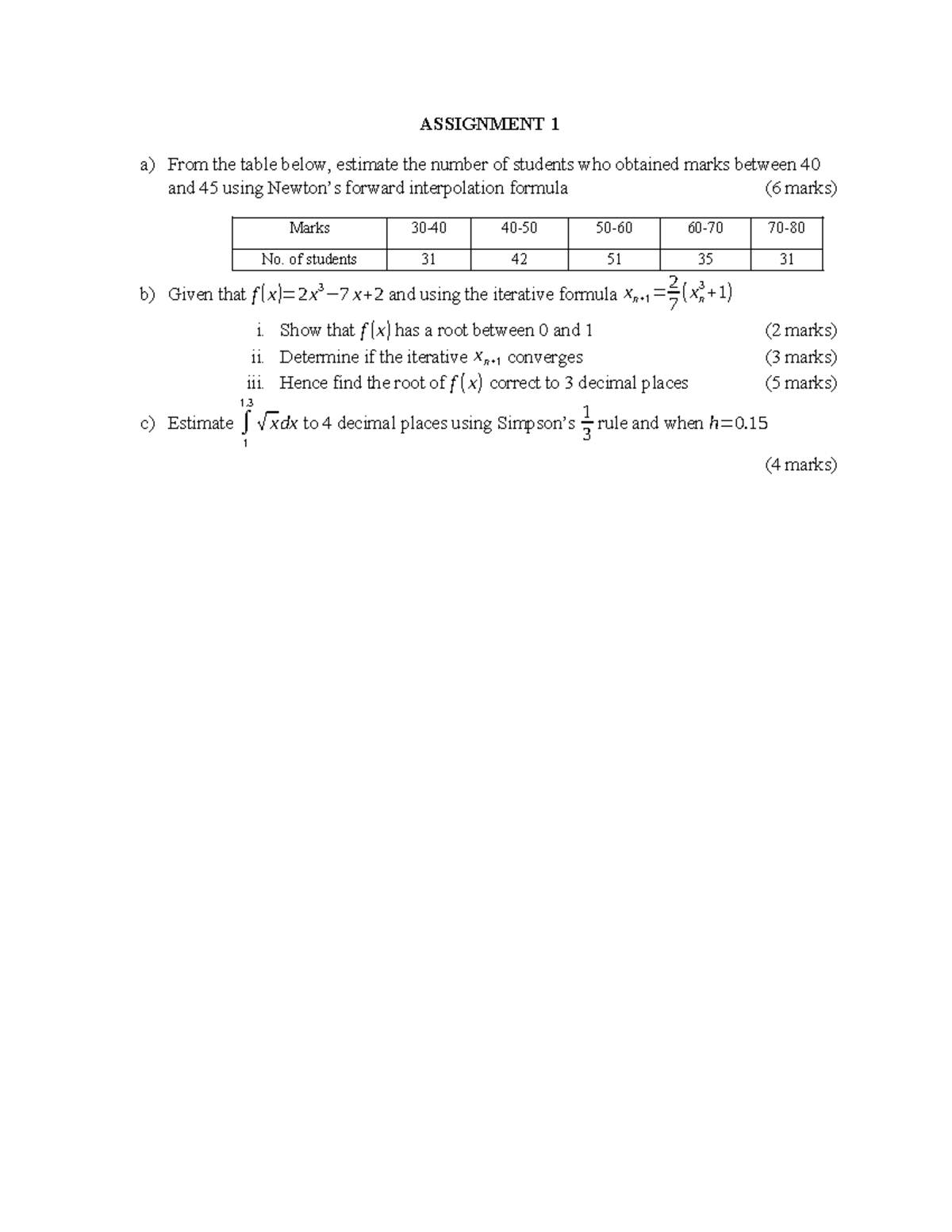 Assignment 1: Estimating Student Marks & Root Finding Techniques - Studocu
