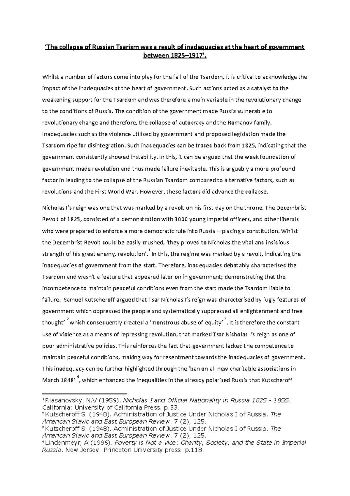 "Russia NEA - Analyzing the Collapse of Tsarism: Inadequacies from 1825 ...